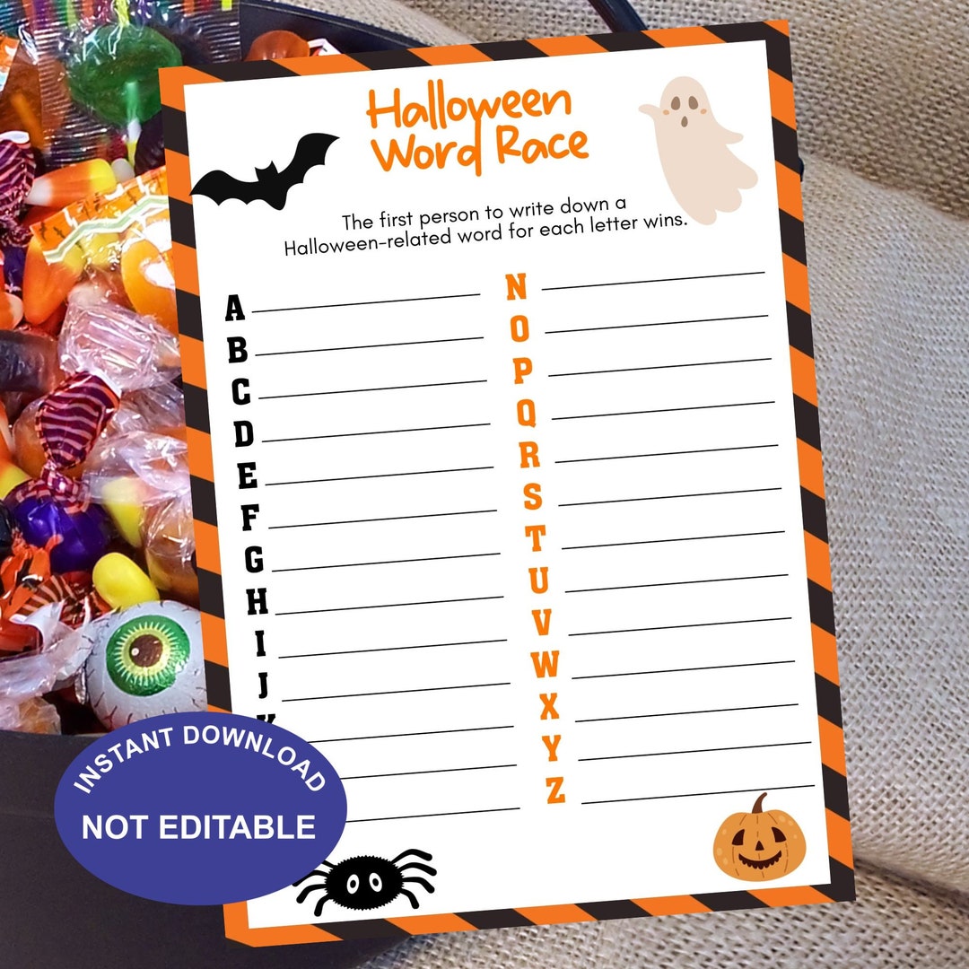 Halloween Word Race Printable Game, Halloween Party Activity for Kids ...