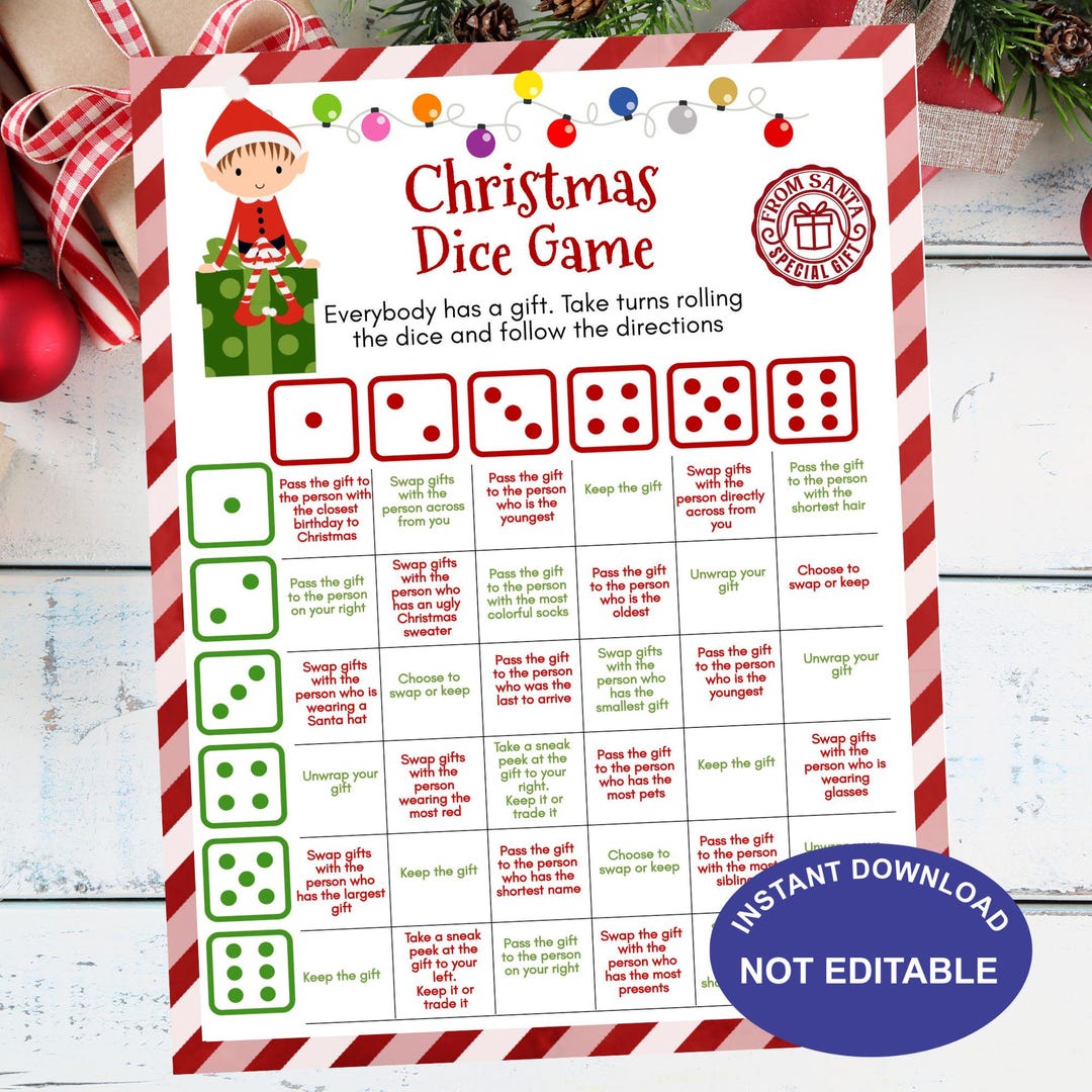 Christmas Gift Exchange Dice Game, Holiday Printable Game, Christmas ...