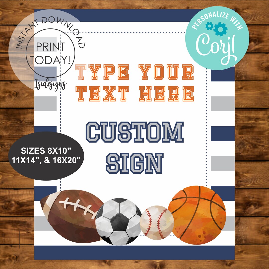 Sports Editable Sign, Instant Download, All Star Sign, Sports Themed ...