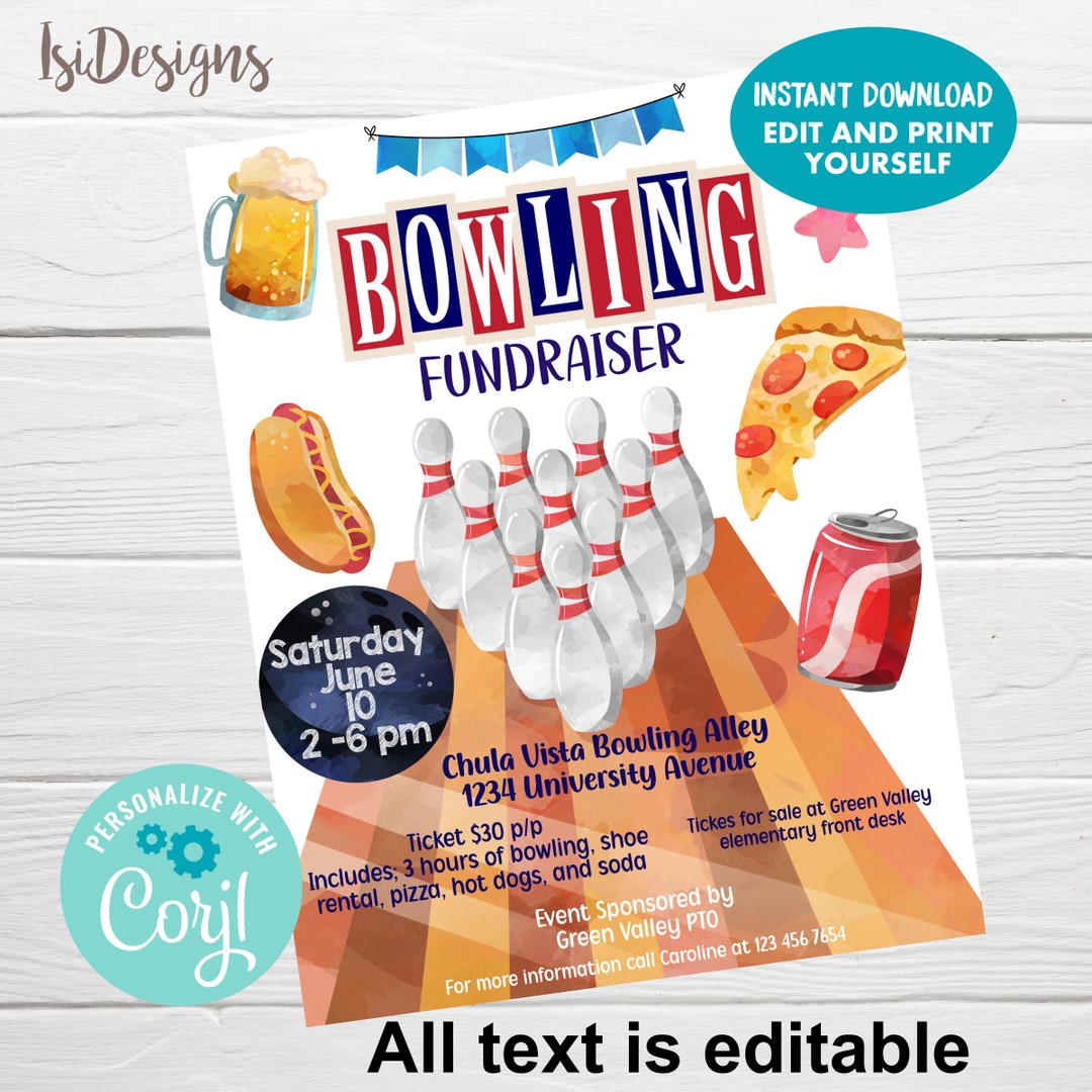 Bowling Fundraiser Editable Flyer, Instant Download, PTA PTO School ...