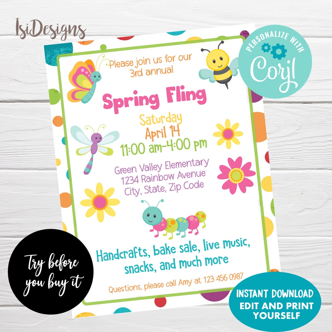 Spring Fling Editable Fundraiser Flyer, Instant Download, Event Poster ...