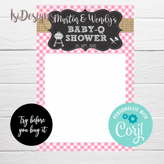 BBQ Photo Booth Frame, Editable BABYQ Selfie Photo Prop, Girl Baby ...