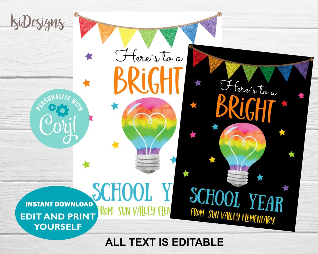 First Day of School Gift Tags, Classroom Editable Tags, Here's to a ...