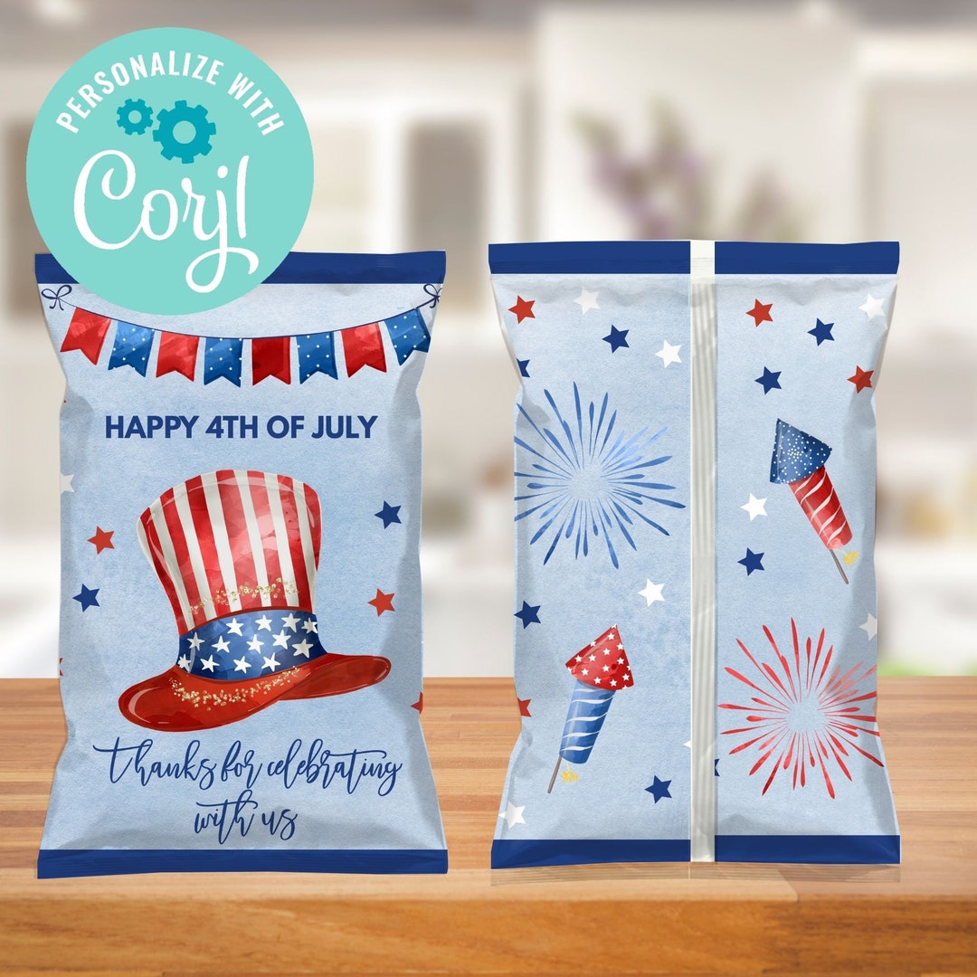 4th of July Editable Chip Bag Party Favor, Red White and Blue Snack Bag ...