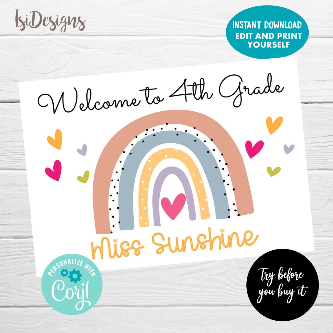 Editable Teacher Postcard to Students, Boho Rainbow Welcome Back to ...