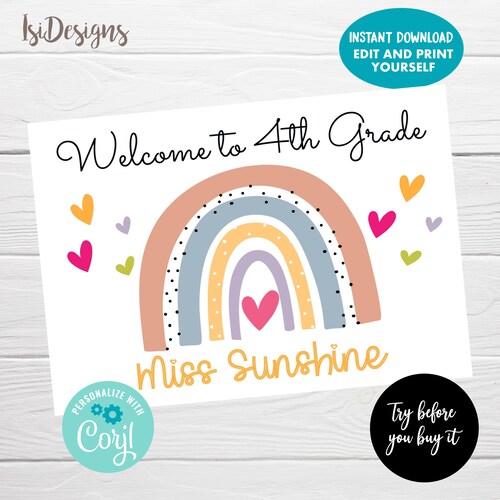 Editable Teacher Postcard to Students Boho Rainbow Welcome - Etsy