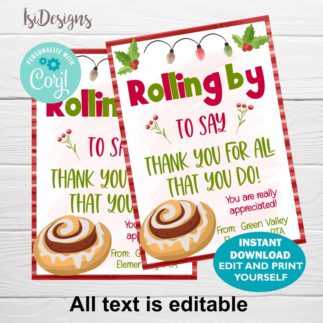 Rolling by to Say Thank You Christmas Appreciation Tag, Holiday ...