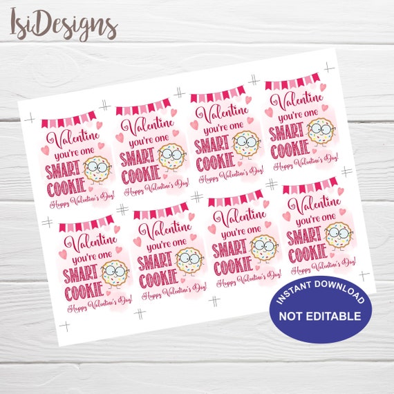 Valentine's Day Tags, INSTANT DOWNLOAD, You Are One Smart Cookie Kids ...