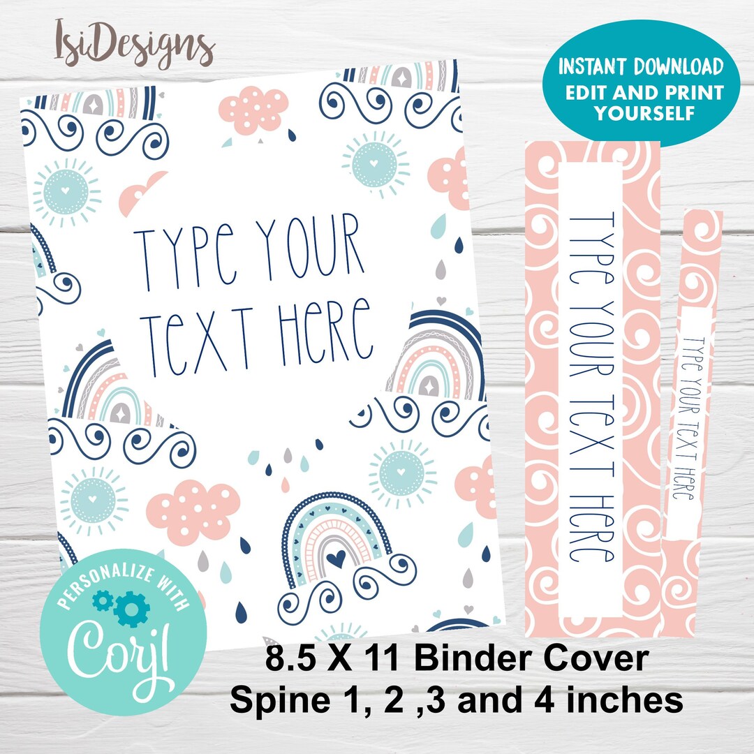 Binder Cover and Spine. Instant Download, Boho Rainbow Editable Binder ...