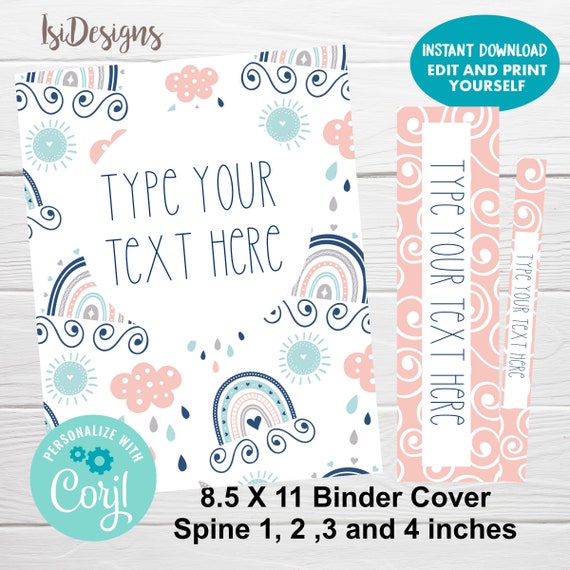 Binder Cover and Spine. Instant Download, Boho Rainbow Editable Binder ...