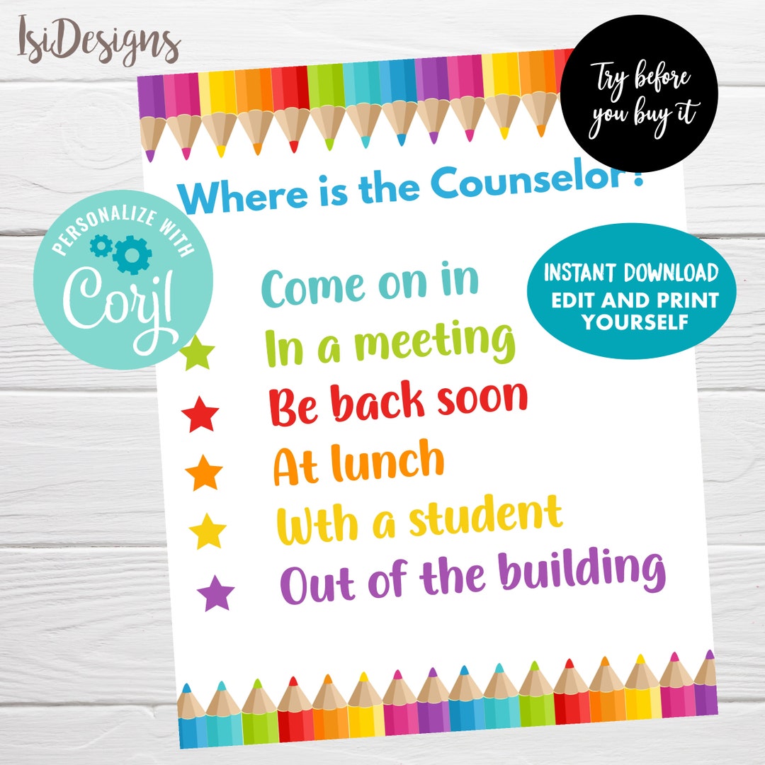 Where is the Counselor Editable Door Sign, Instant Download, Printable ...