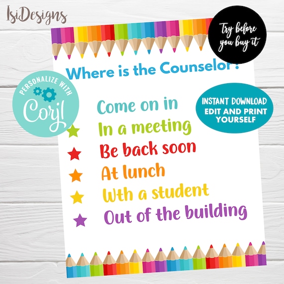 Where is the Counselor Editable Door Sign, Instant Download, Printable ...