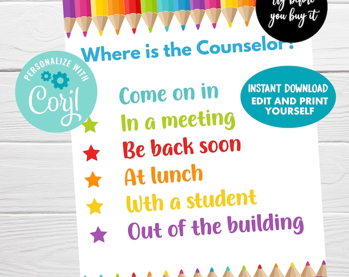 Editable Office Door Sign: Classroom Decor - Where is (INSTANT DOWNLOAD ...