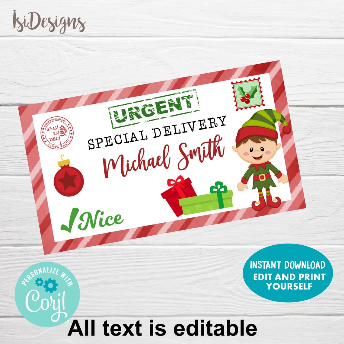 Editable Christmas Eve Box Label Elf Gable Box Label Instant - Etsy