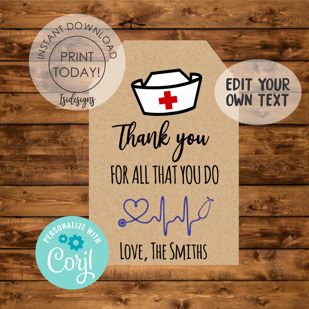 Nurse Appreciation Favor Tags, Editable Thank You for All That You Do ...