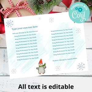 Editable Winter Recital Program, Instant Download, Holiday Music ...