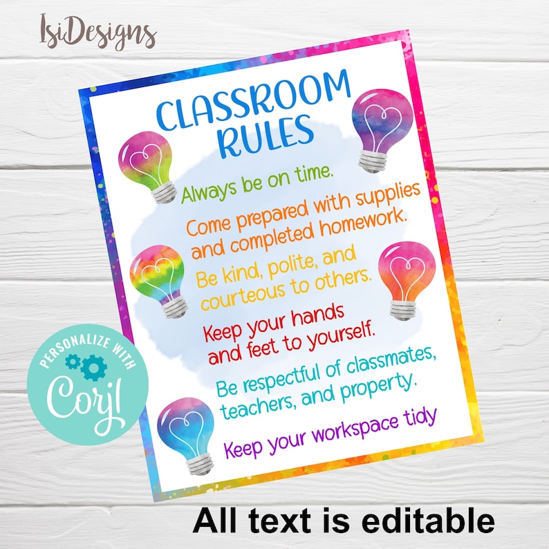 Classroom Rules Editable Sign Instant Download Back to - Etsy