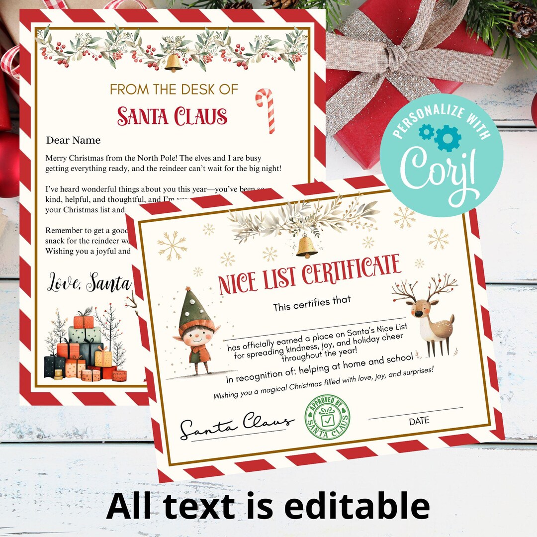Editable Santa Letter and Nice List Certificate Bundle | Approved ...