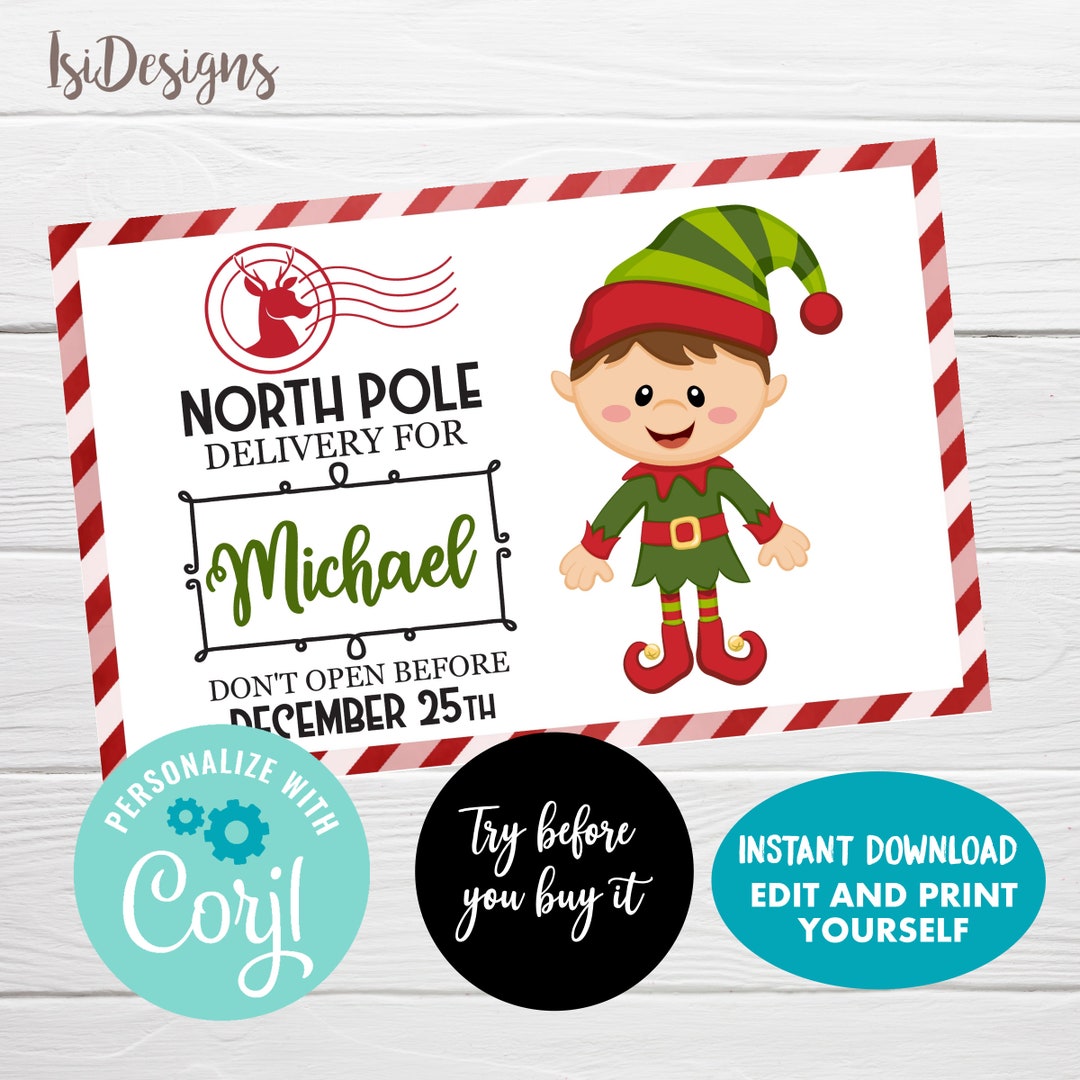 Christmas Shipping Labels Elf Editable Mail From Santa - Etsy