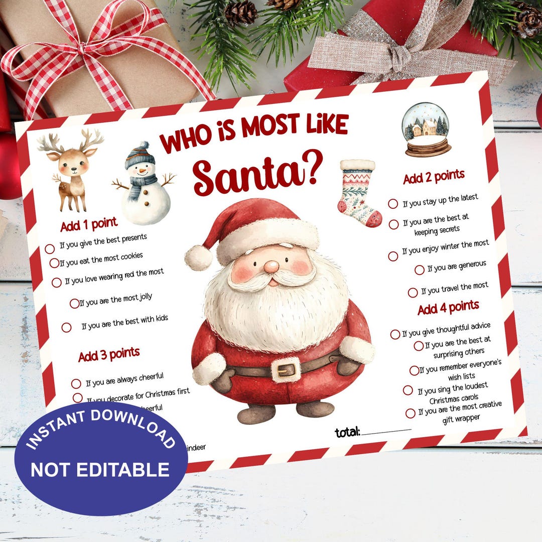 Who is Most Like Santa | Christmas Game | Fun Printable for Holiday ...
