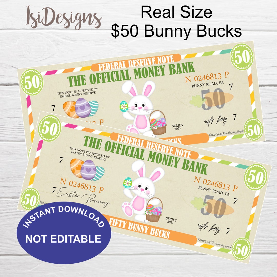 Printable Easter Bunny Bucks, Instant Download, 50 Easter Bunny Playing ...