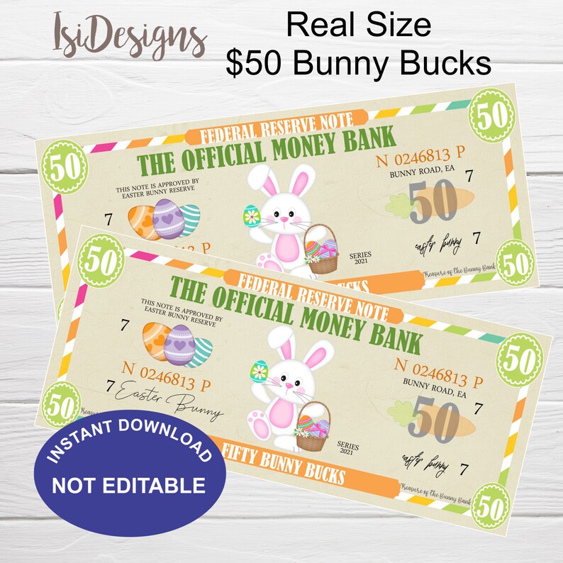 Printable Easter Bunny Bucks, Instant Download, 50 Easter Bunny Playing ...