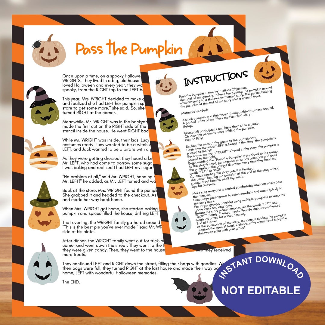Halloween Pass the Pumpkin Game, Instant Download, Printable Left Right ...
