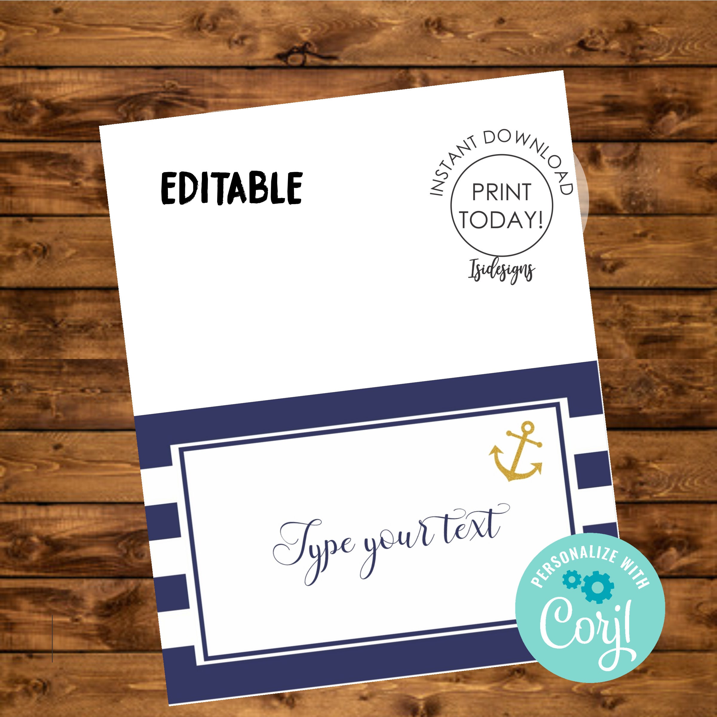 Editable Nautical Place Cards Instant Download Nautical Navy - Etsy