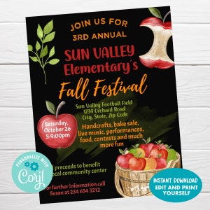 Fall Festival Editable Flyer, PTO PTA Fundraiser Event Invitation ...