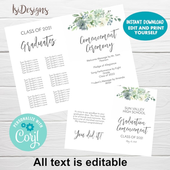 Graduation Editable Program, Editable High School Graduation ...
