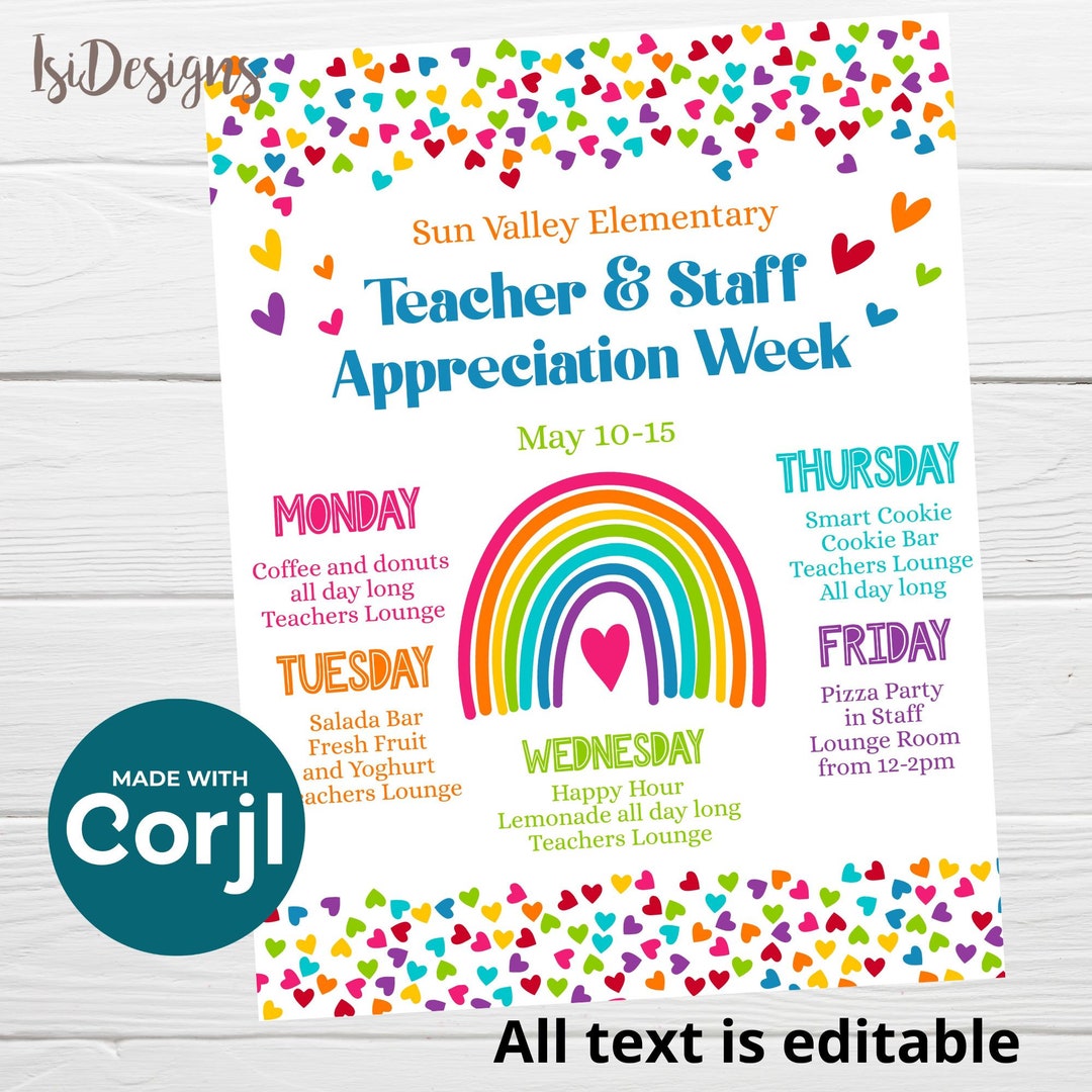 Appreciation Teacher Week Editable Flyer, Instant Download, Teacher ...