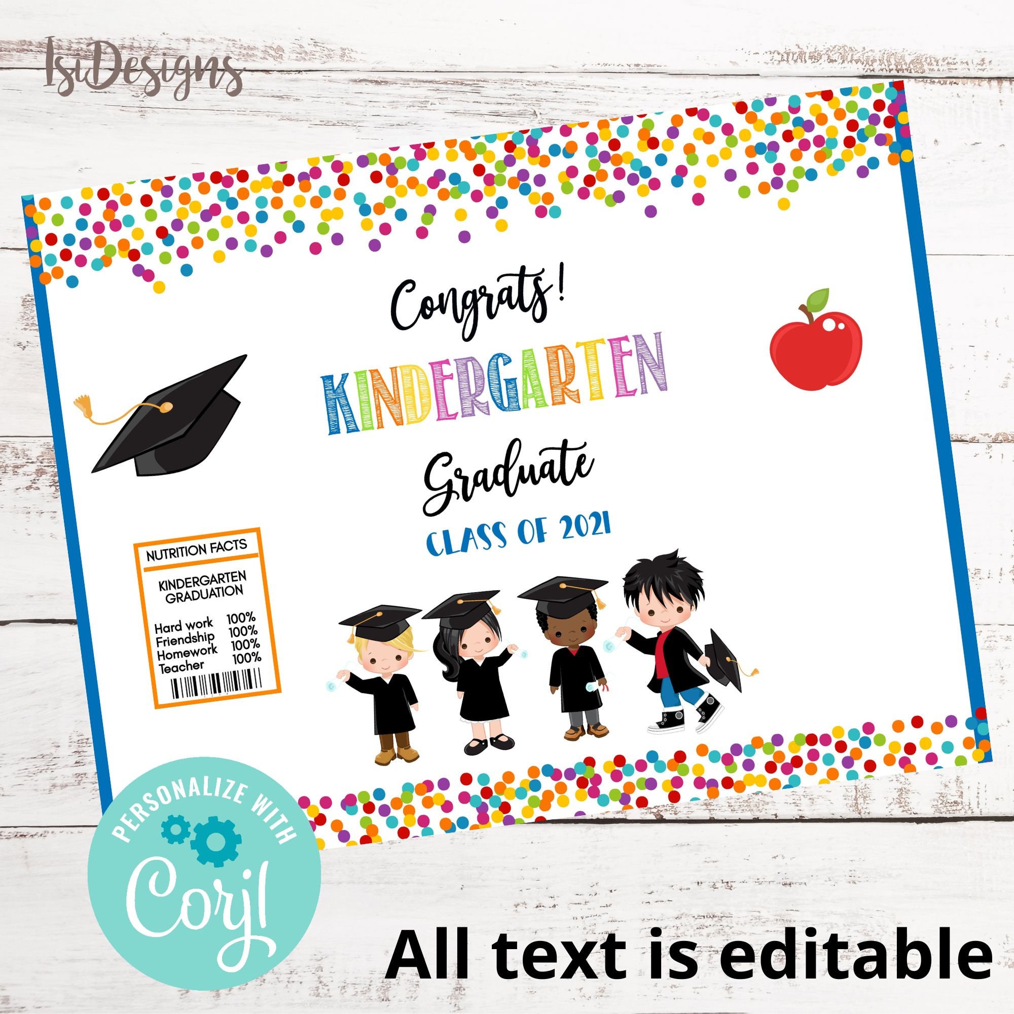 Kindergarten Graduation Chip Bag, Editable Graduation Snack Bag ...