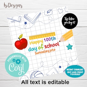 Happy 100th Day of School Chocolate Bar Wrapper, Editable Candy Wrapper ...