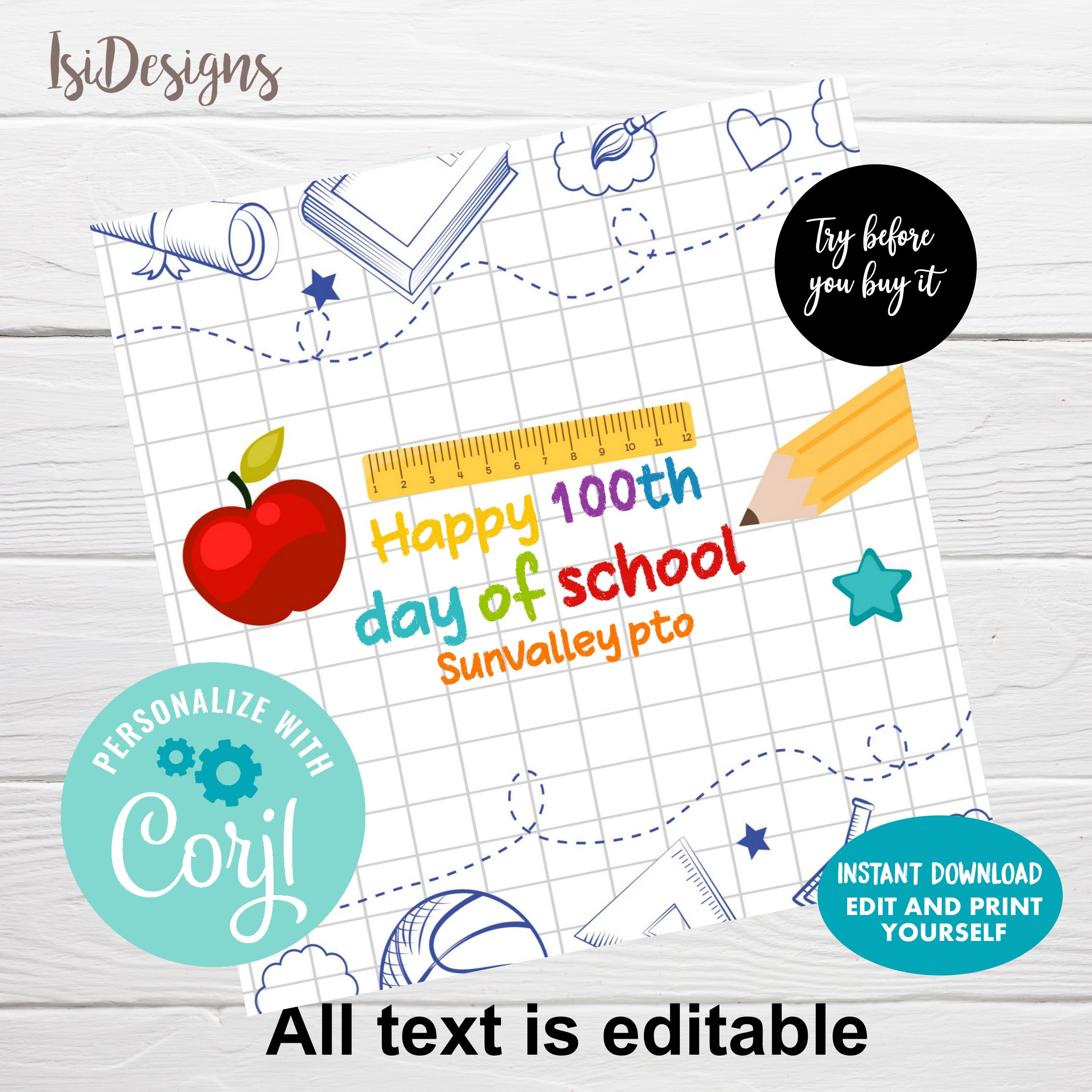 Happy 100th Day of School Chocolate Bar Wrapper, Editable Candy Wrapper ...