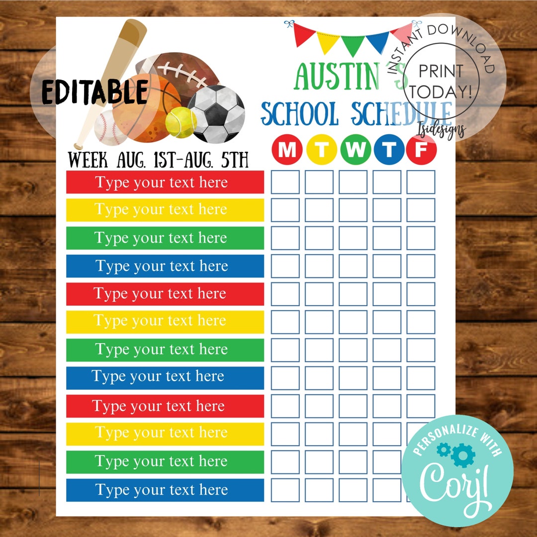 EDITABLE School Schedule, Daily Weekly Home Routine Checklist, Instant ...