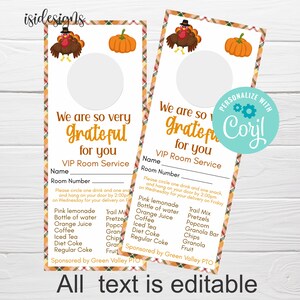 Room Service Door Hanger, Teacher & Staff Appreciation Thanksgiving VIP ...