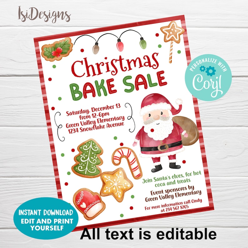 Holiday Bake Sale Flyer Christmas Cookie Sale Instant - Etsy