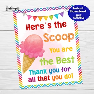 Here's the Scoop, Ice Cream Printable Sign, INSTANT Download, Teacher ...