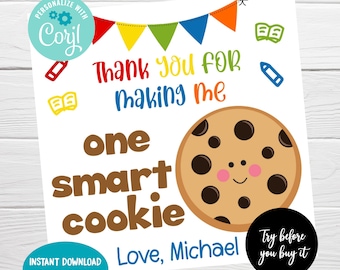 Teacher Appreciation Gift Tag Printable One Smart Cookie - Etsy