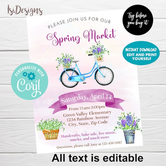 Spring Market Editable Flyer Instant Download Fundraiser - Etsy
