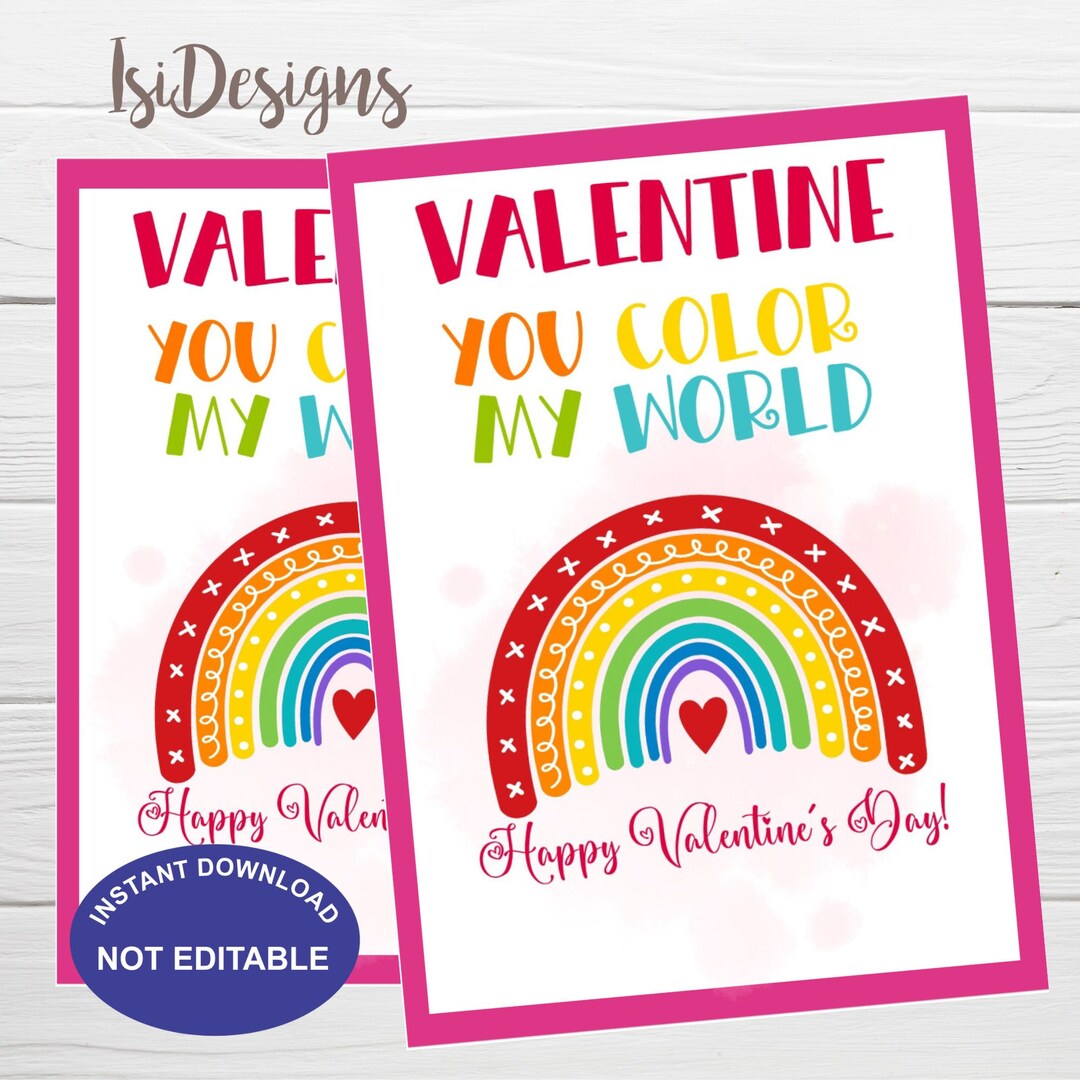 Printable Valentine Rainbow Favor Tag, Colorful Valentine's Day School ...