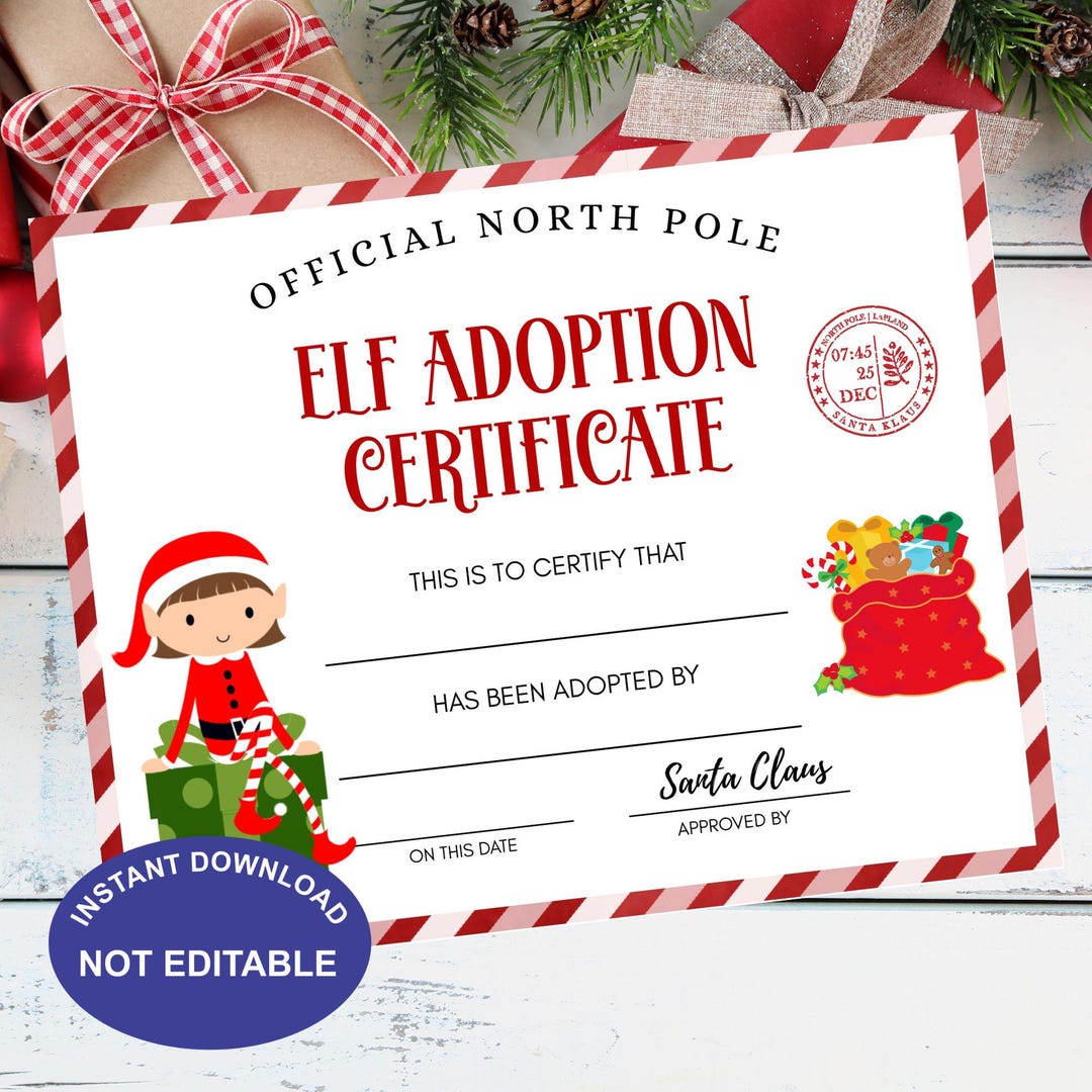 Printable Elf Girl Adoption Certificate, Elf Arrival, Kids Holiday ...