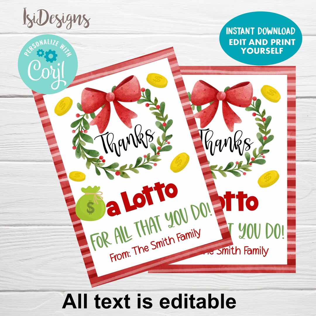 Christmas Lottery Gift Tag, Thanks a Lotto for All That You Do, Lottery ...