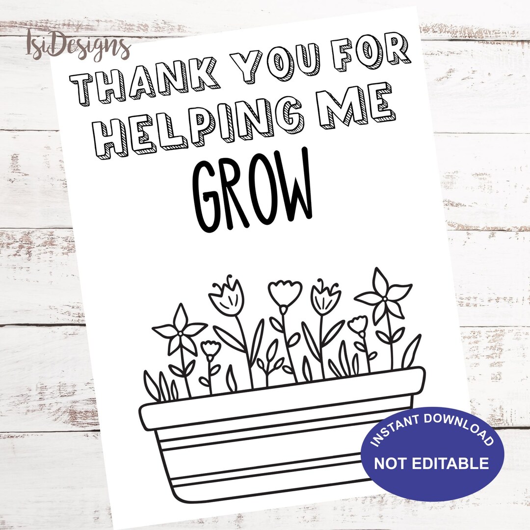 Thank You for Helping Me Grow Teacher Appreciation Letter, Printable ...