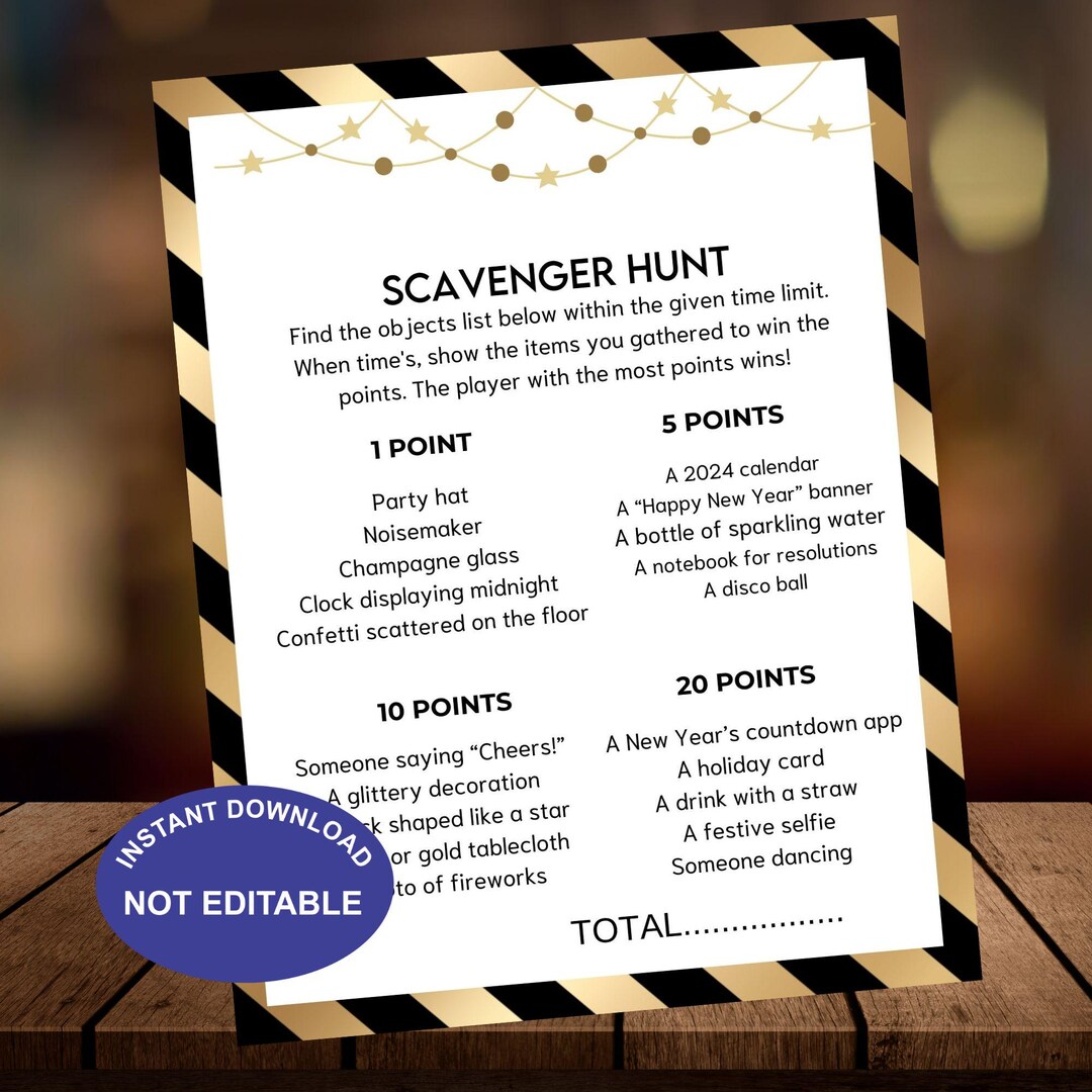 New Year's Scavenger Hunt Game | Printable Party Game | Instant ...