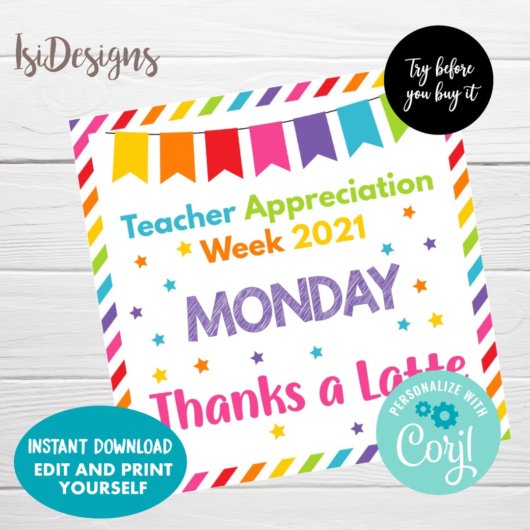 Teacher Appreciation Gift Tag, Instant Download, Appreciation Week ...