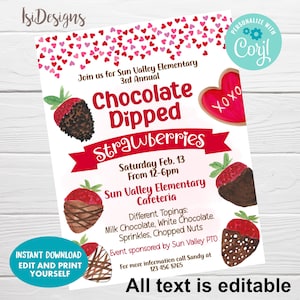 Valentine Chocolate Covered Strawberries Fundraiser Flyer, Editable ...