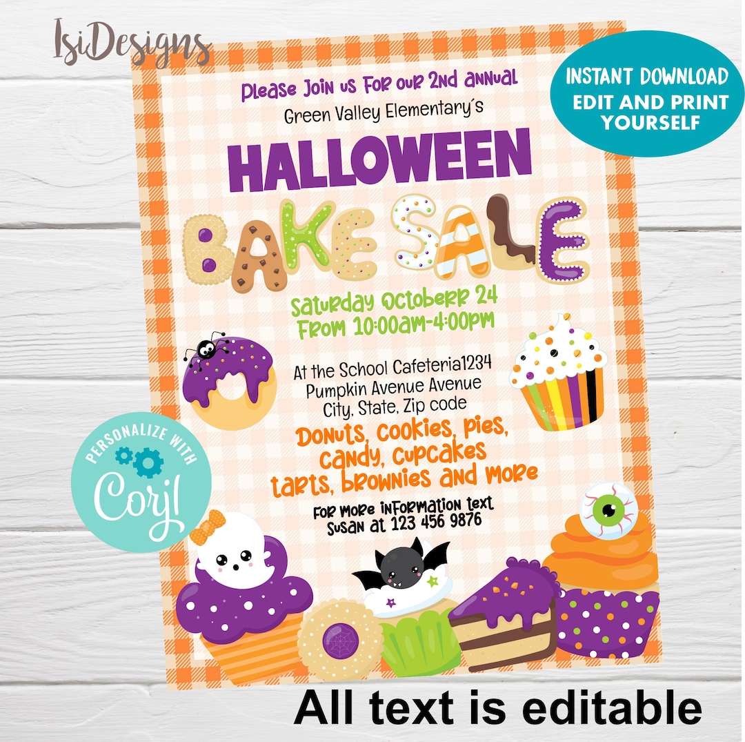 Halloween Bake Sale Flyer Fall Festival PTO /PTA Baking - Etsy