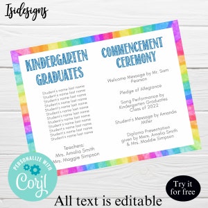 Graduation Ceremony Program Editable Template, Kindergarten Graduation ...