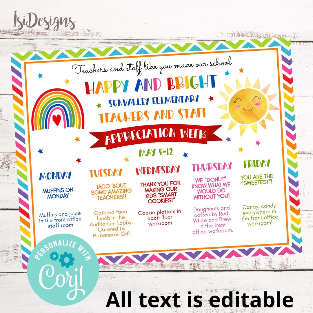 Teachers and Staff Appreciation Week Flyer, Instant Download, Editable ...